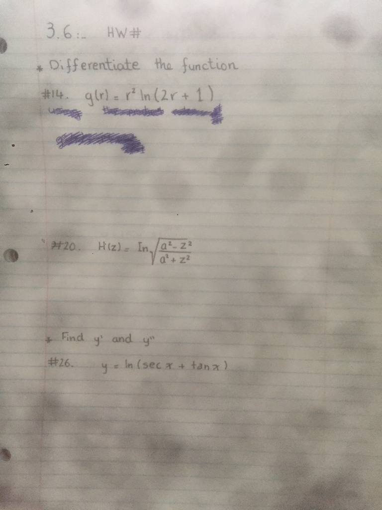 Solved Differentiate the function. g(r) = r^2 ln(2r + 1) | Chegg.com