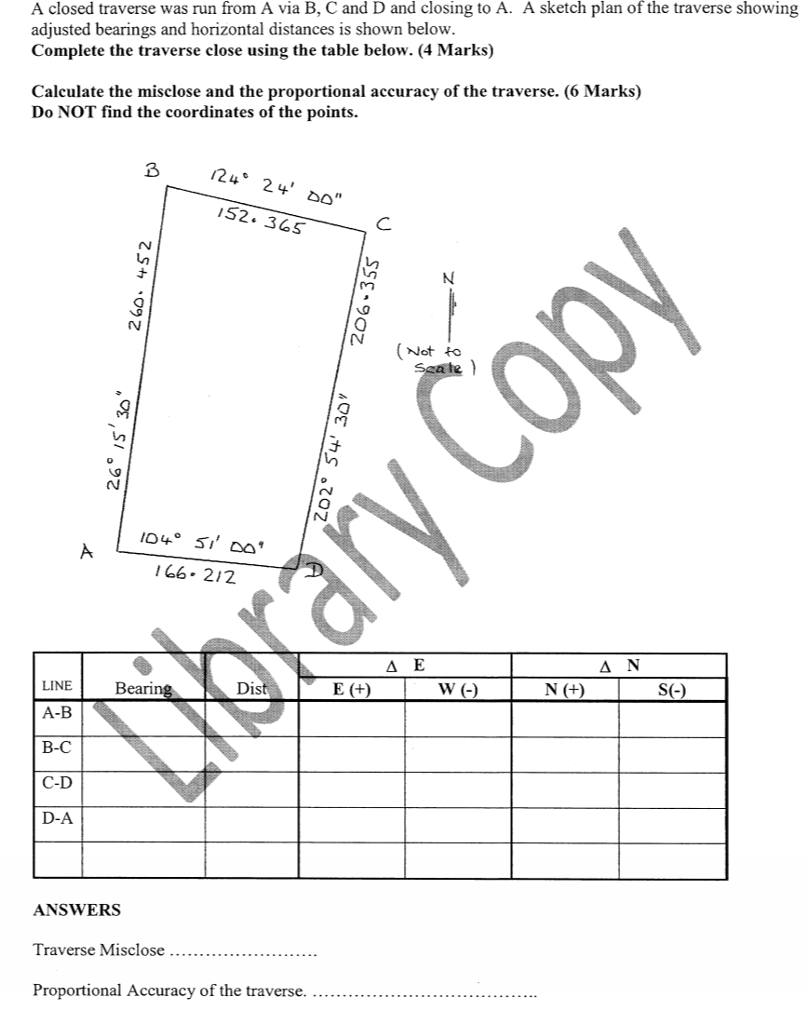 Solved A closed traverse was run from A via B, C and D and | Chegg.com