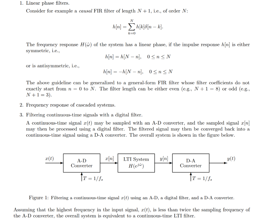 1 Linear Phase Filters Consider For Example A Causal