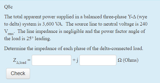 Solved Q8c The total apparent power supplied in a balanced | Chegg.com