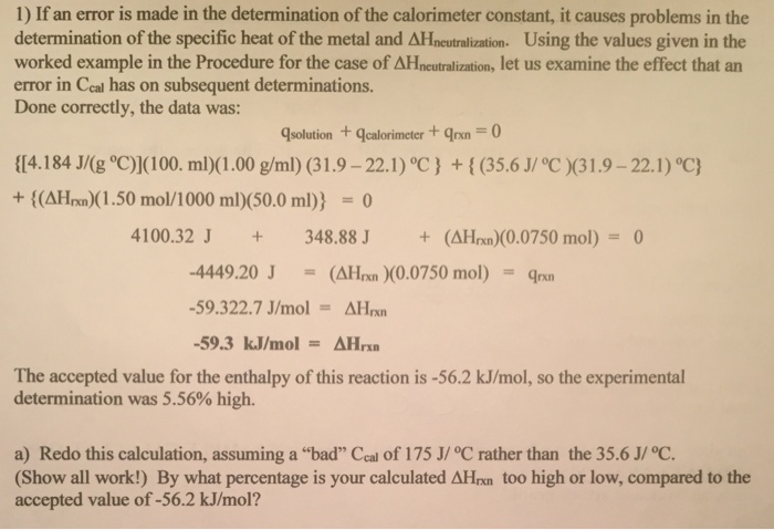 Solved If an error is made in the determination of the | Chegg.com