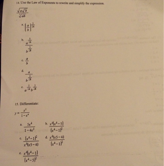 Solved Use the Law of Exponents to rewrite and simplify the | Chegg.com