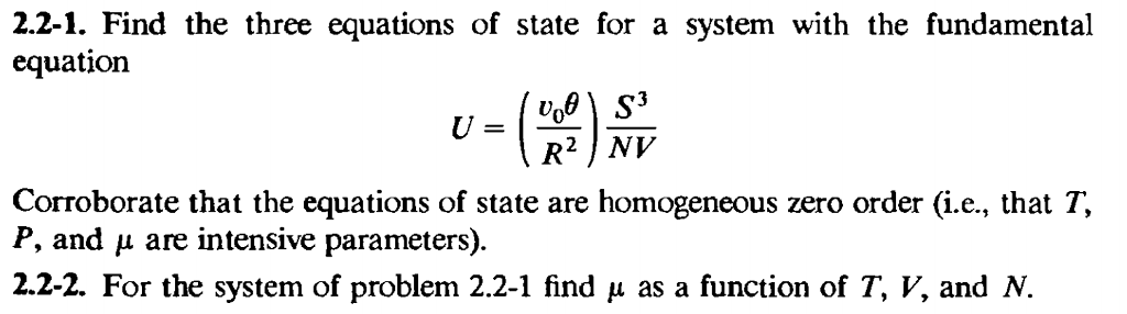 Solved 2.2-1. Find the three equations of state for a system | Chegg.com