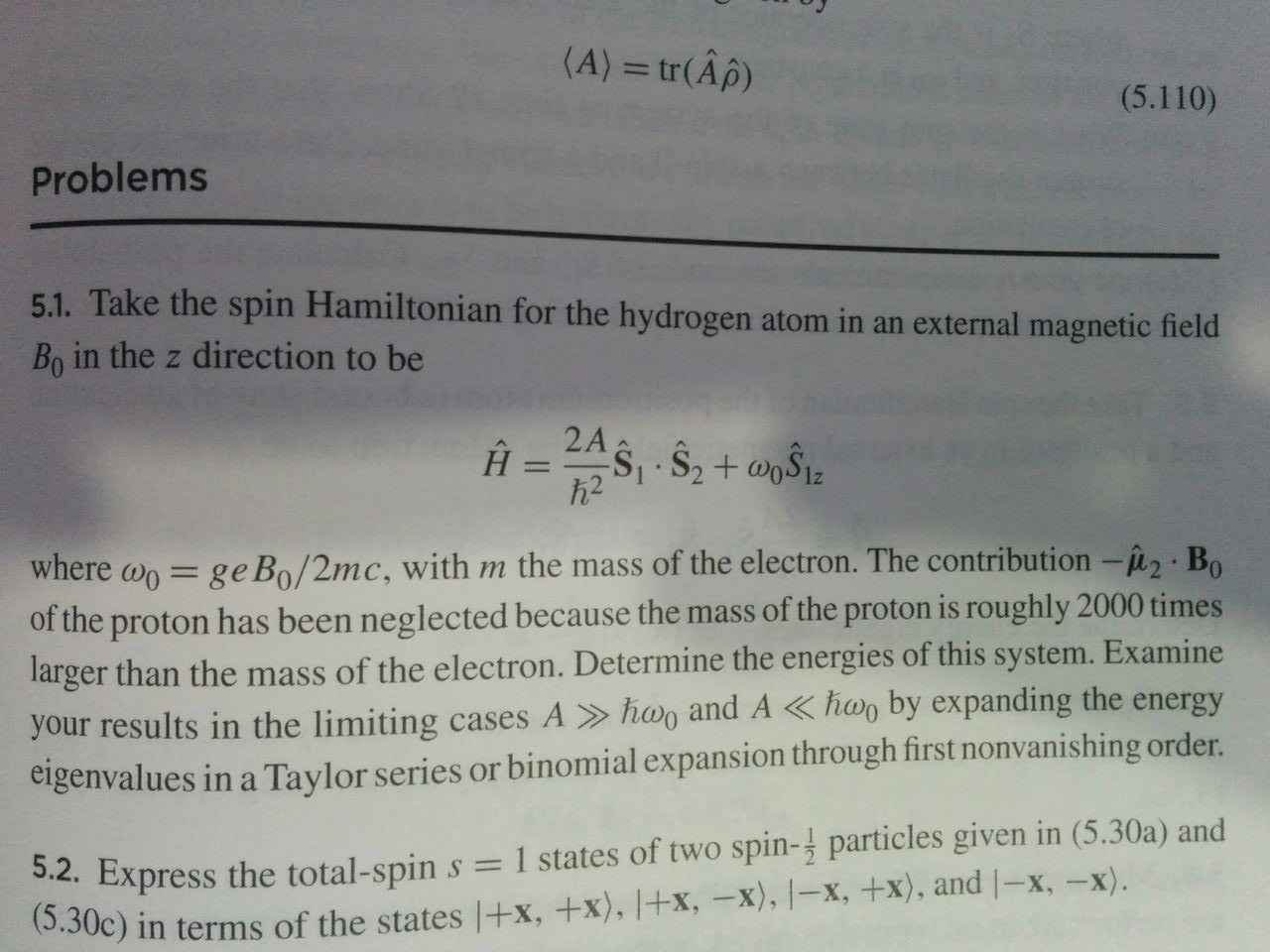 Solved Take the spin Hamiltonian for the hydrogen atom in an | Chegg.com