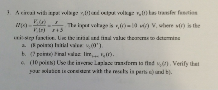Solved A circuit with input voltage v1(t)and output voltage | Chegg.com
