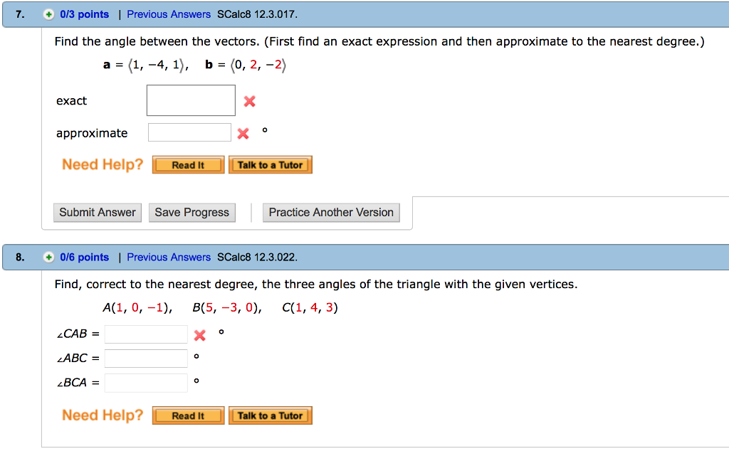 Solved Find the angle between the vectors. (First find an | Chegg.com