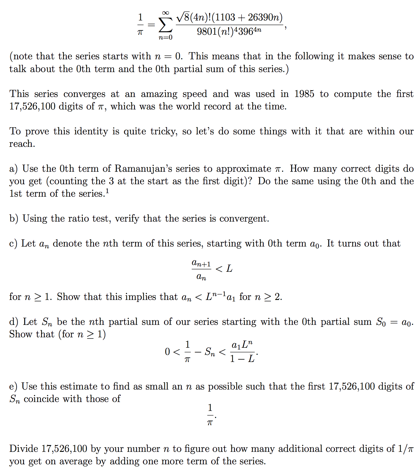 Solved V8(4n)!(1103 + 26390n) 9801(n!)43964n (note that the | Chegg.com