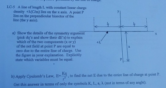 Solved LC-5 A line of length L with constant linear charge | Chegg.com