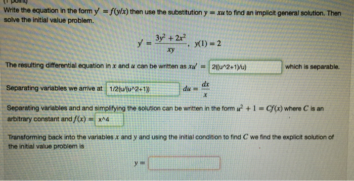 Solved Write The Equation In The Form Y F Y X Then Use