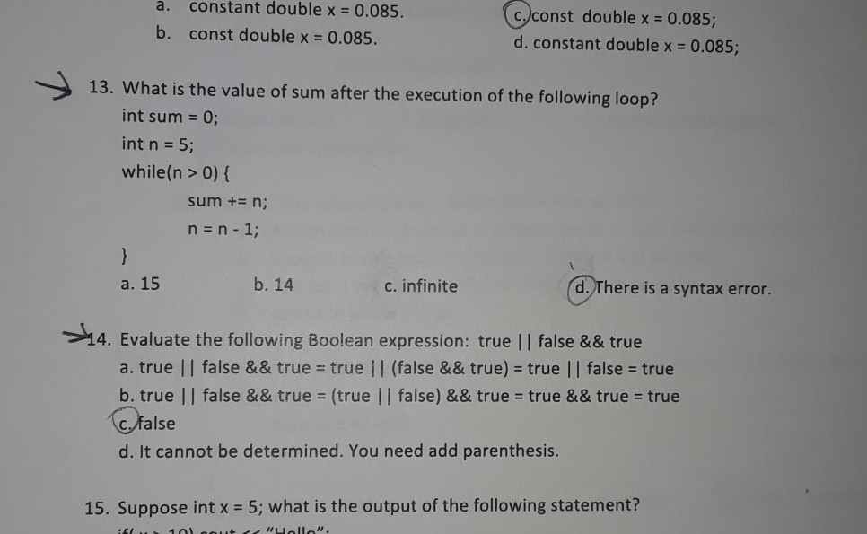 Solved a. constant double x 0.085. (c)const double x =0.085; | Chegg.com