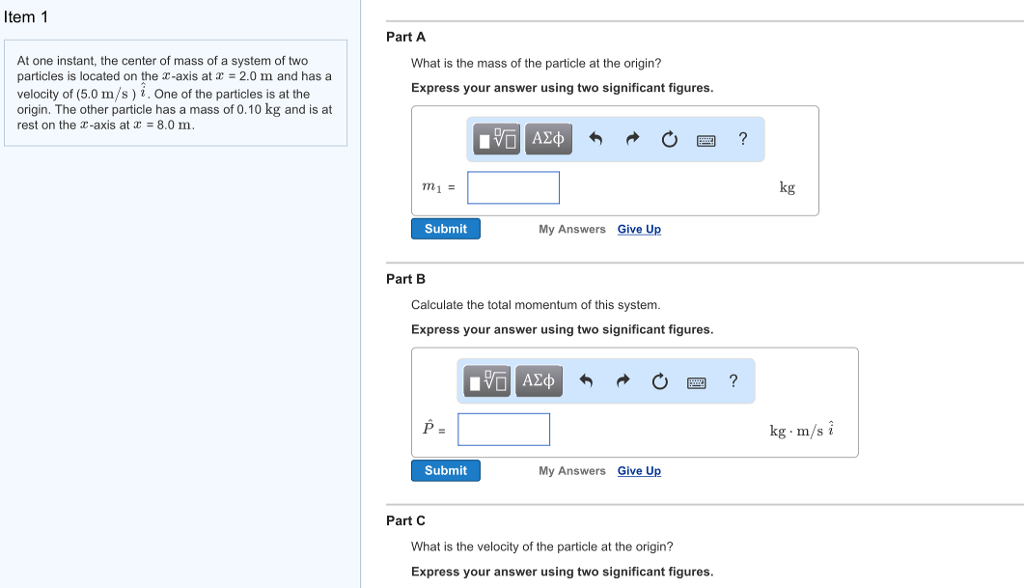 Solved At one instant, the center of mass of a system of two | Chegg.com