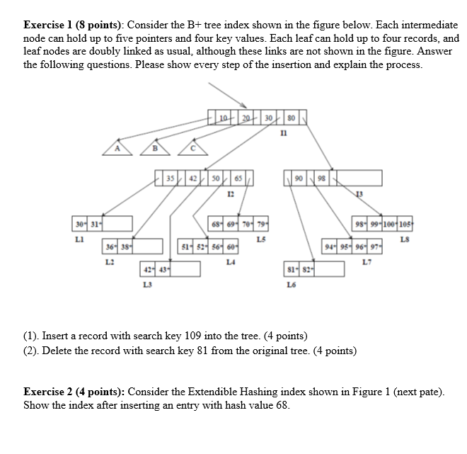 Solved Exercise 1 (8 points): Consider the B+ tree index | Chegg.com