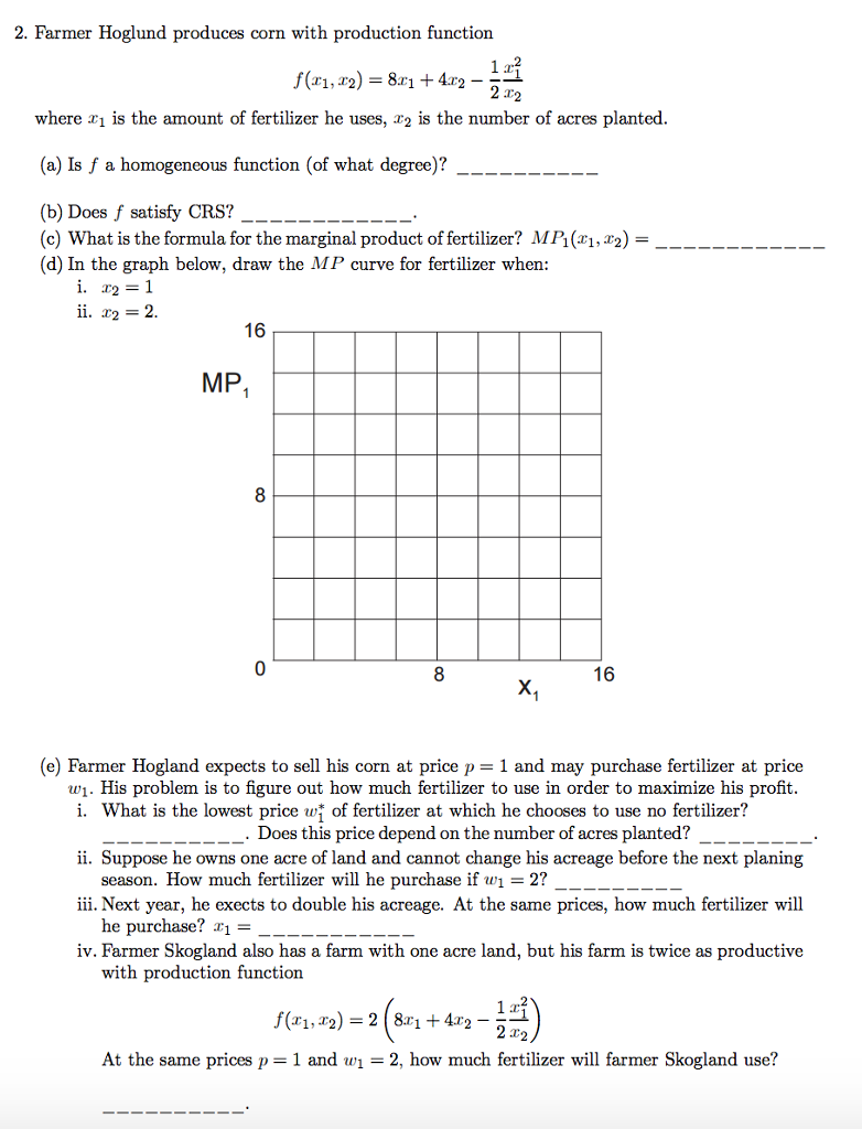 Solved Farmer Hogland produces corn with production function | Chegg.com