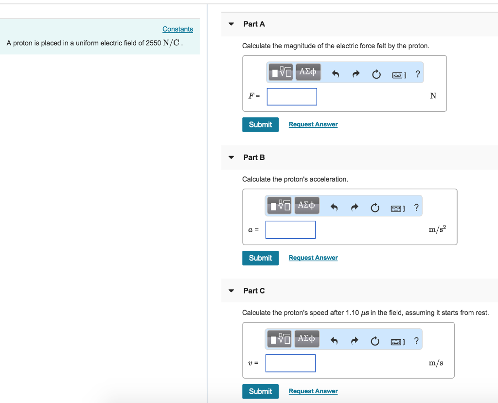 Solved Part A Constants A proton is placed in a uniform | Chegg.com
