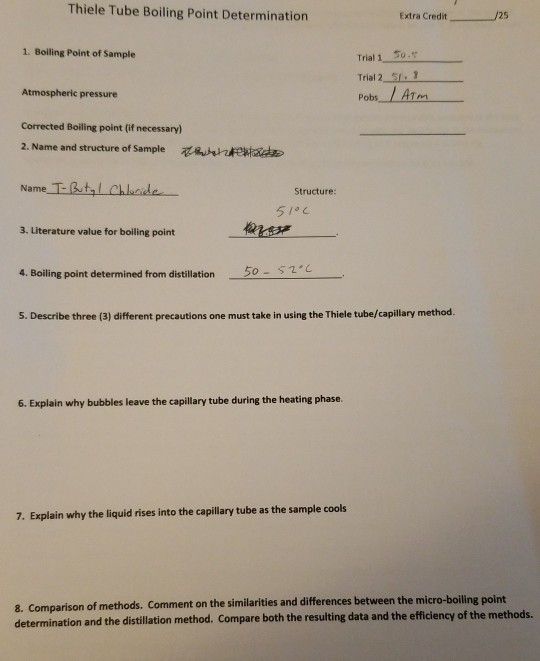 Solved Thiele Tube Boiling Point Determination Extra Credit | Chegg.com