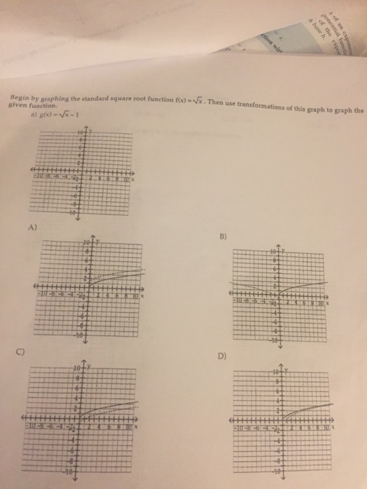 Solved Begin by graphing the standard squareroot function | Chegg.com