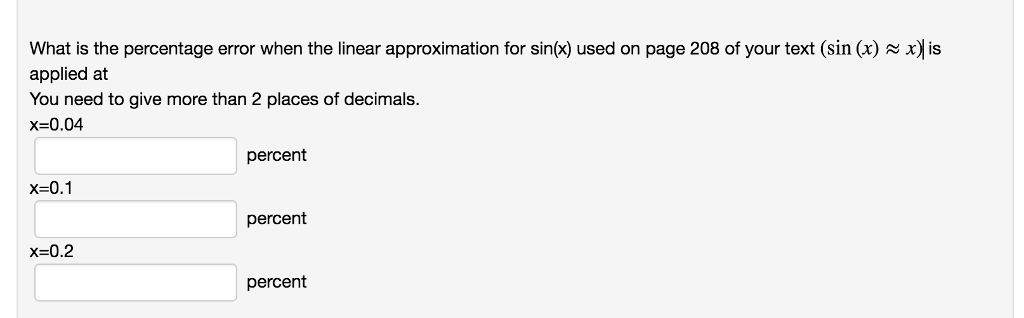 Solved What is the percentage error when the linear | Chegg.com
