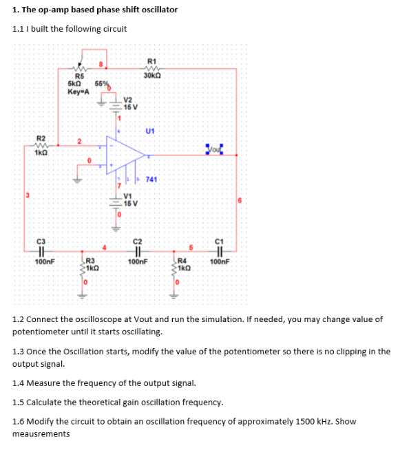 Solved 1. The op-amp based phase shift oscillator 1.1 I | Chegg.com