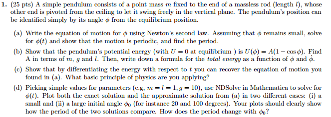 Solved A simple pendulum consists of a point mass m fixed to | Chegg.com