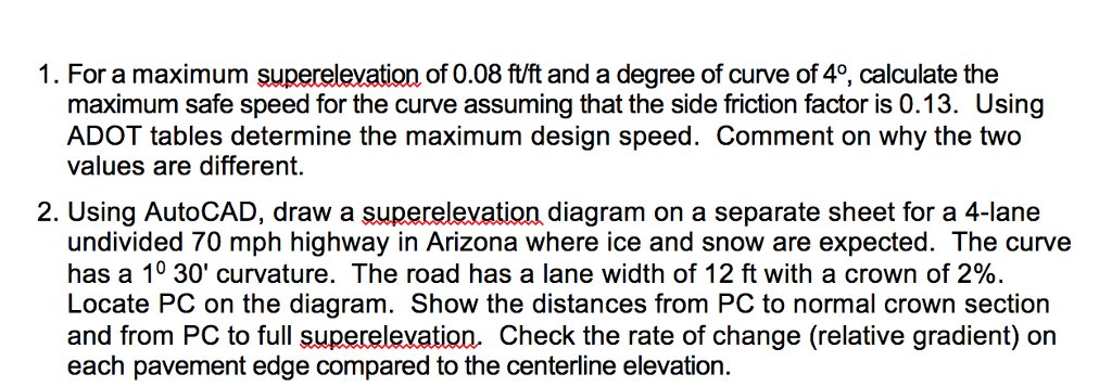Solved 1. For a maximum superelevation of 0.08 ft/ft and a | Chegg.com