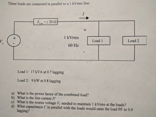 Solved Three loads are connected in parallel to a 1 kVrms | Chegg.com