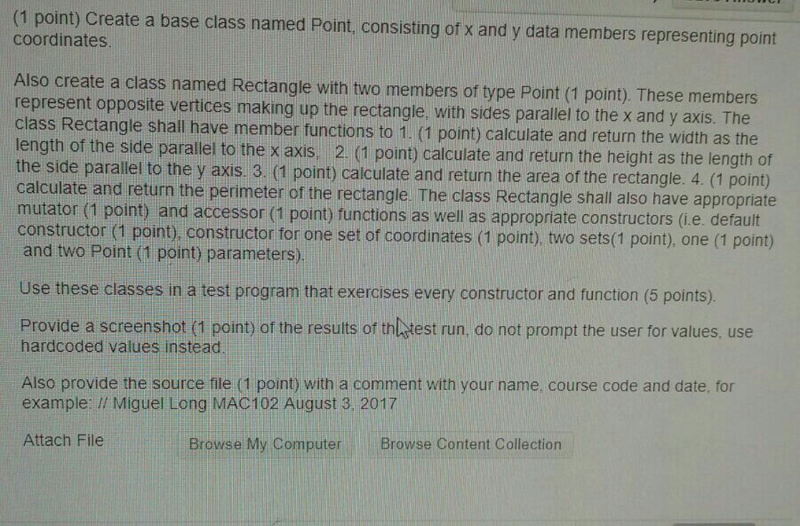 Solved 1 Point Create A Base Class Named Point Consisting 