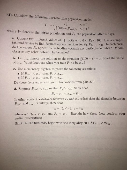 Consider the follow discrete-time population model: | Chegg.com
