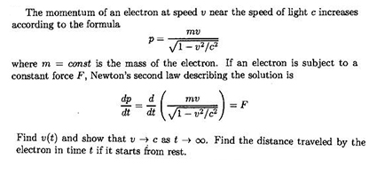 Solved The momentum of an electron at speed v near the speed | Chegg.com
