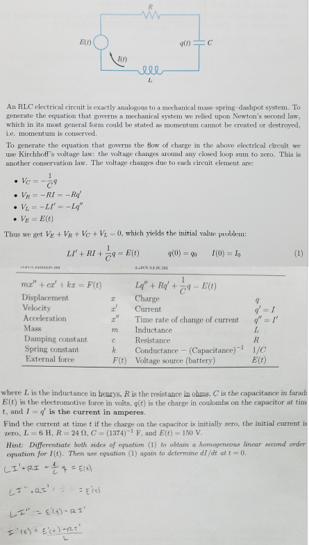 Solved EC) An RLC electrical circuit is exactly analogous to | Chegg.com