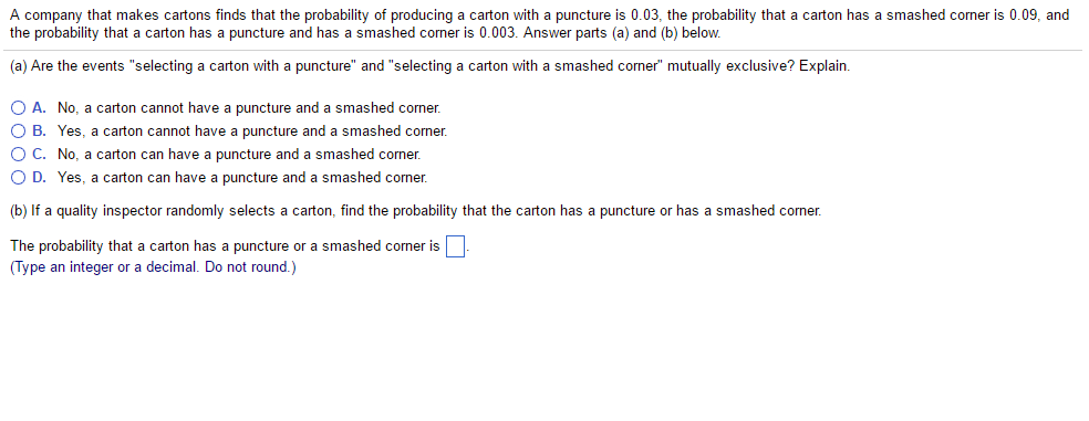 Solved A company that makes cartons finds that the | Chegg.com