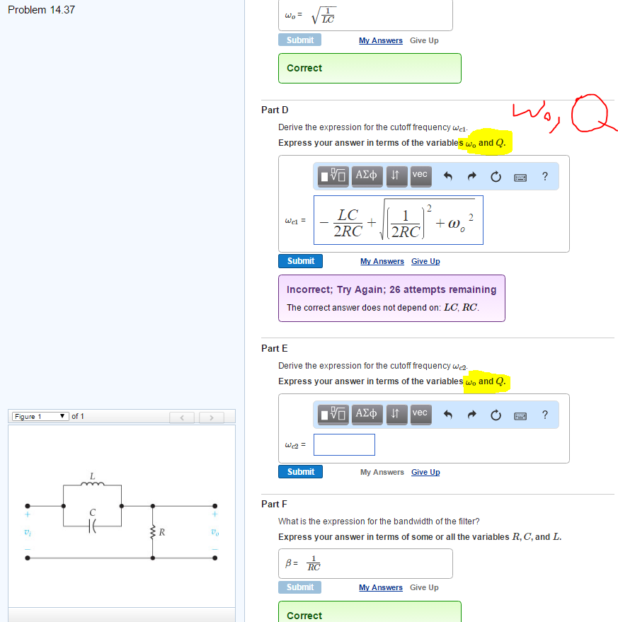 Solved Derive the expression for the cutoff frequency | Chegg.com