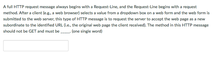 Solved A full HTTP request message always begins with a | Chegg.com