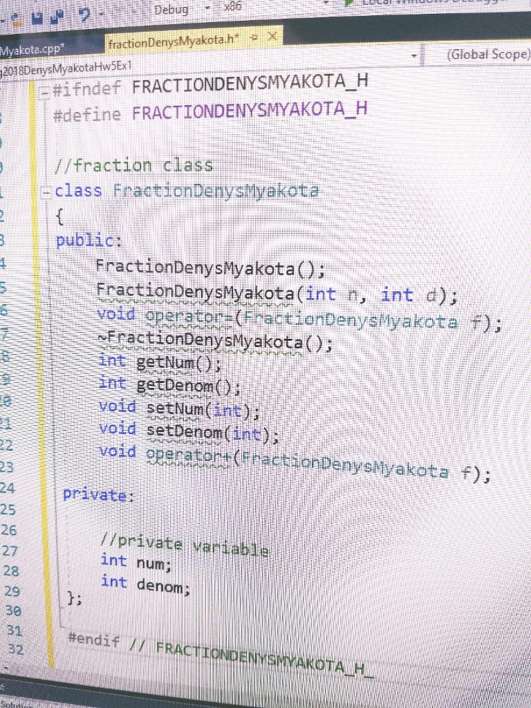 Solved fractionDenysMyakota.hX (Global Scope) Myakota.cpp | Chegg.com