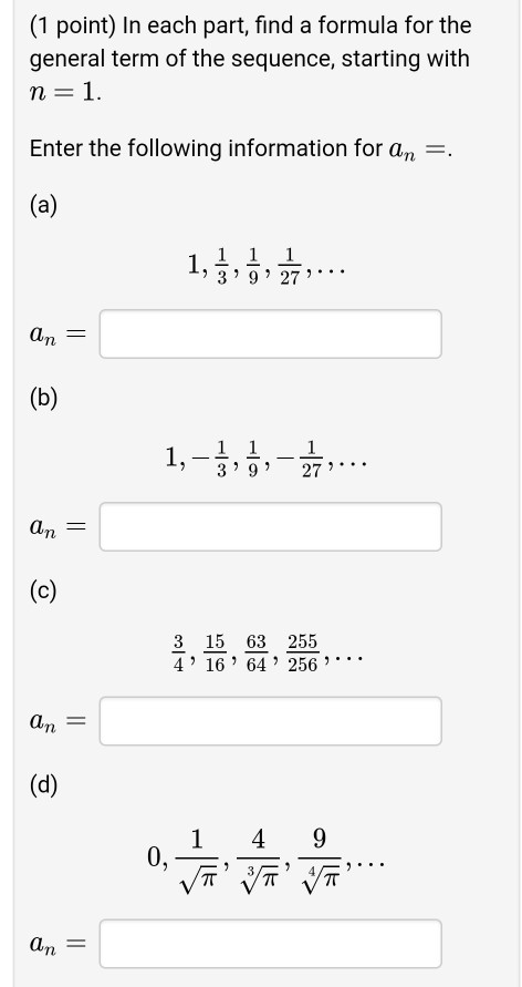Solved (1 point) In each part, find a formula for the | Chegg.com