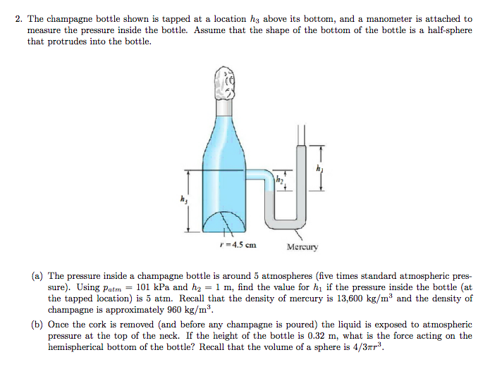 Solved 2. The champagne bottle shown is tapped at a location | Chegg.com