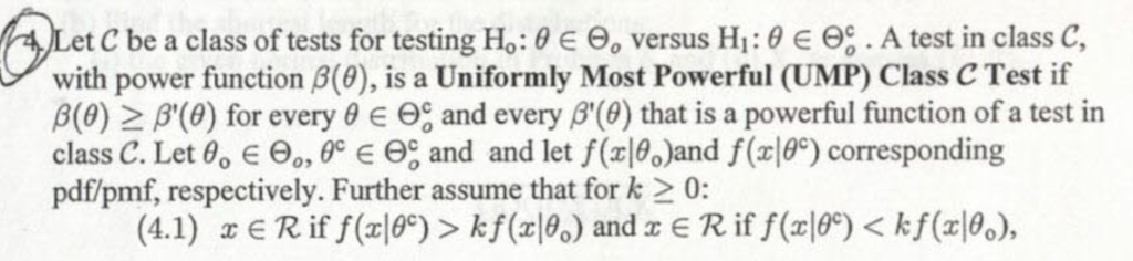 et C be a class of tests for testing Ho:0 E Θ0 versus | Chegg.com