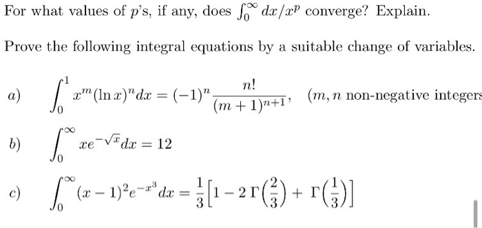 Solved For what values of p's. if any, does integral | Chegg.com