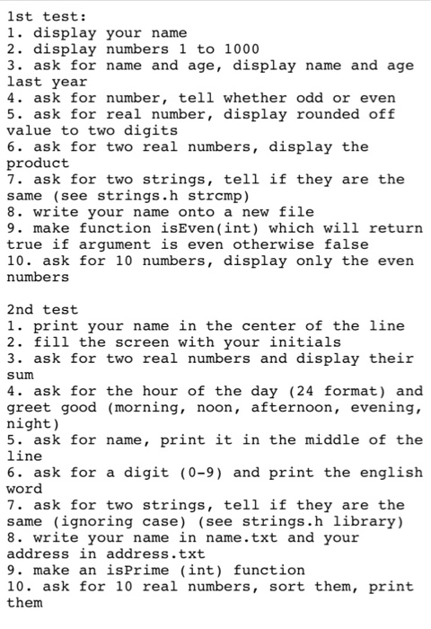 Solved 1st test: display your name display numbers 1 to | Chegg.com