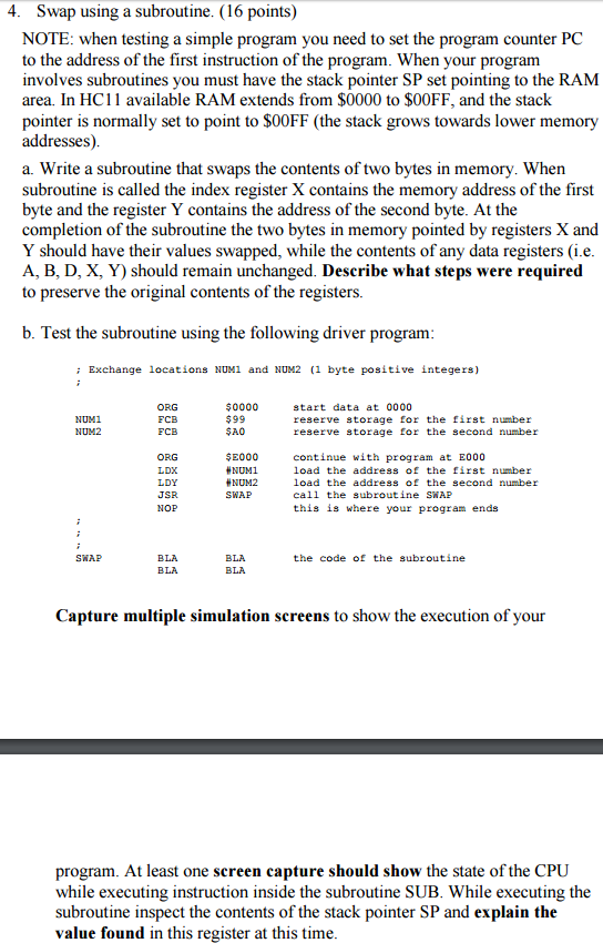 Solved Swap Using A Subroutine A Write A Subroutine That