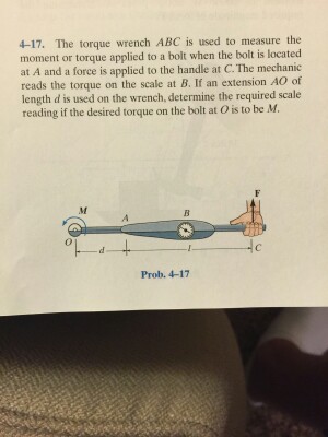 Solved 4-17. The torque wrench ABC is used to measure the | Chegg.com