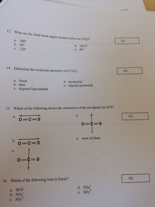 Solved What are the ideal bond angles around carbon in | Chegg.com