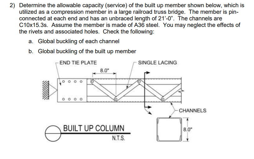 Solved 2) Determine the allowable capacity (service) of the | Chegg.com