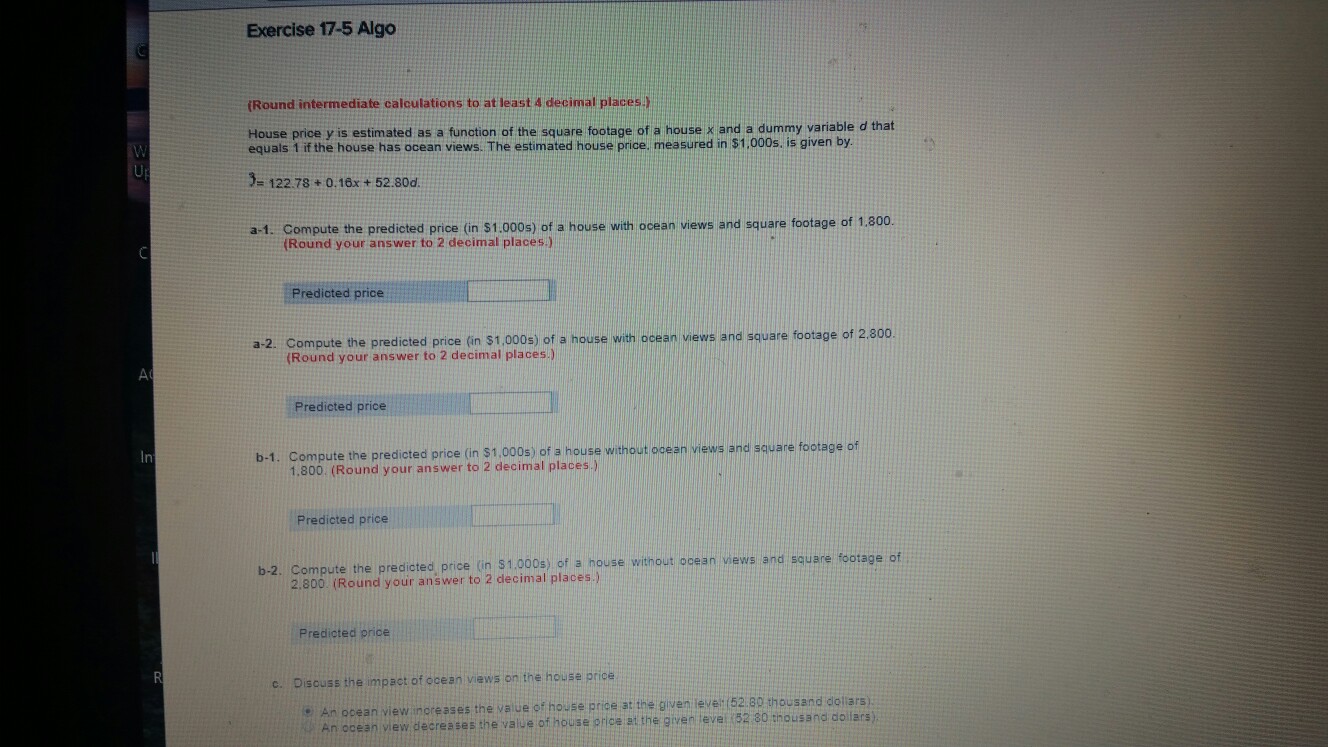 Solved Exercise 17-5 Algo Round intermediate calculations to | Chegg.com