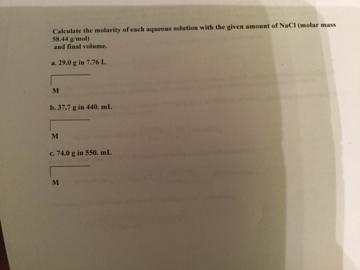 Solved Calculate the molarity of each aqueous solution with | Chegg.com