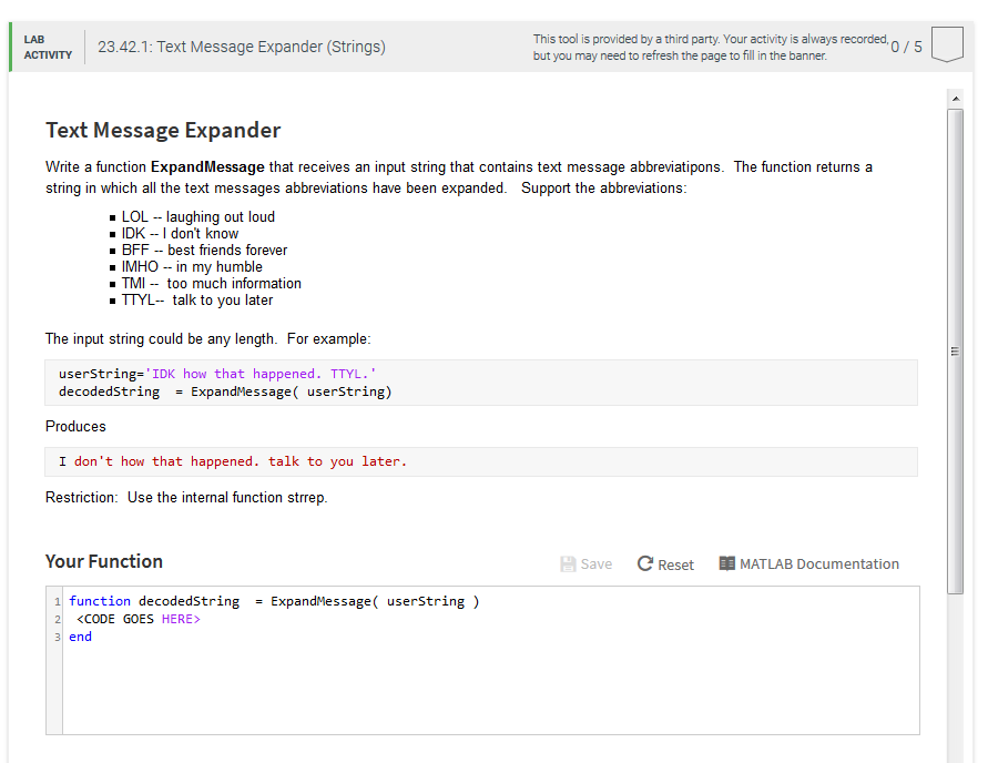 Solved Lab Activity 23421 Text Message Expander Strings 
