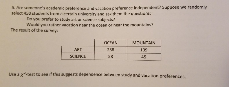 Solved 5. Are someone's academic preference and vacation | Chegg.com