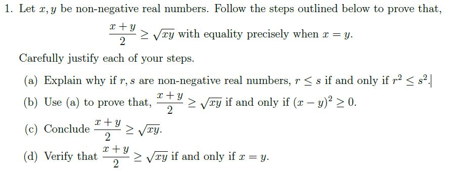 Solved Let x; y be non-negative real numbers. Follow the | Chegg.com
