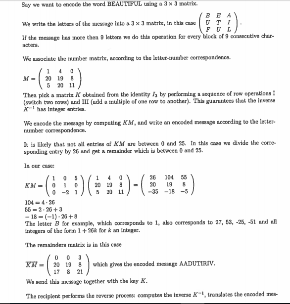 Solved coded message is XCLNESFOK The key matrix is row1: 1 | Chegg.com