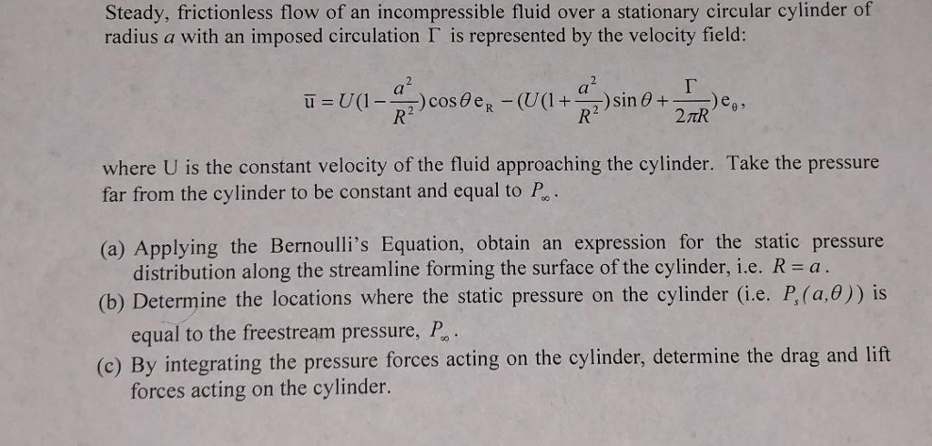 Solved Steady, frictionless flow of an incompressible fluid | Chegg.com