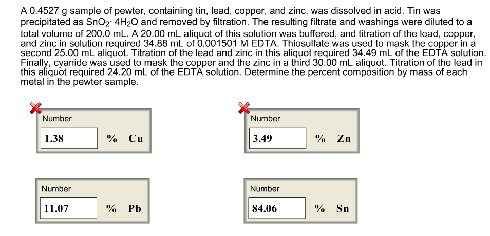 Solved A 0.4527 g sample of pewter, containing tin, lead, | Chegg.com